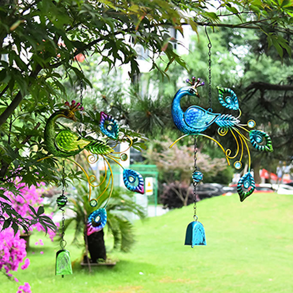 Carillons éoliens en métal cloche de vent de paon pendentif suspendu extérieur cloche de vent ...